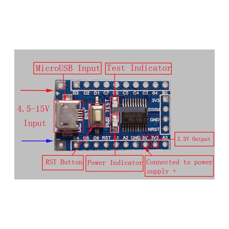 Minimális rendszer modul ARM STM8S103F3P6 Arduino